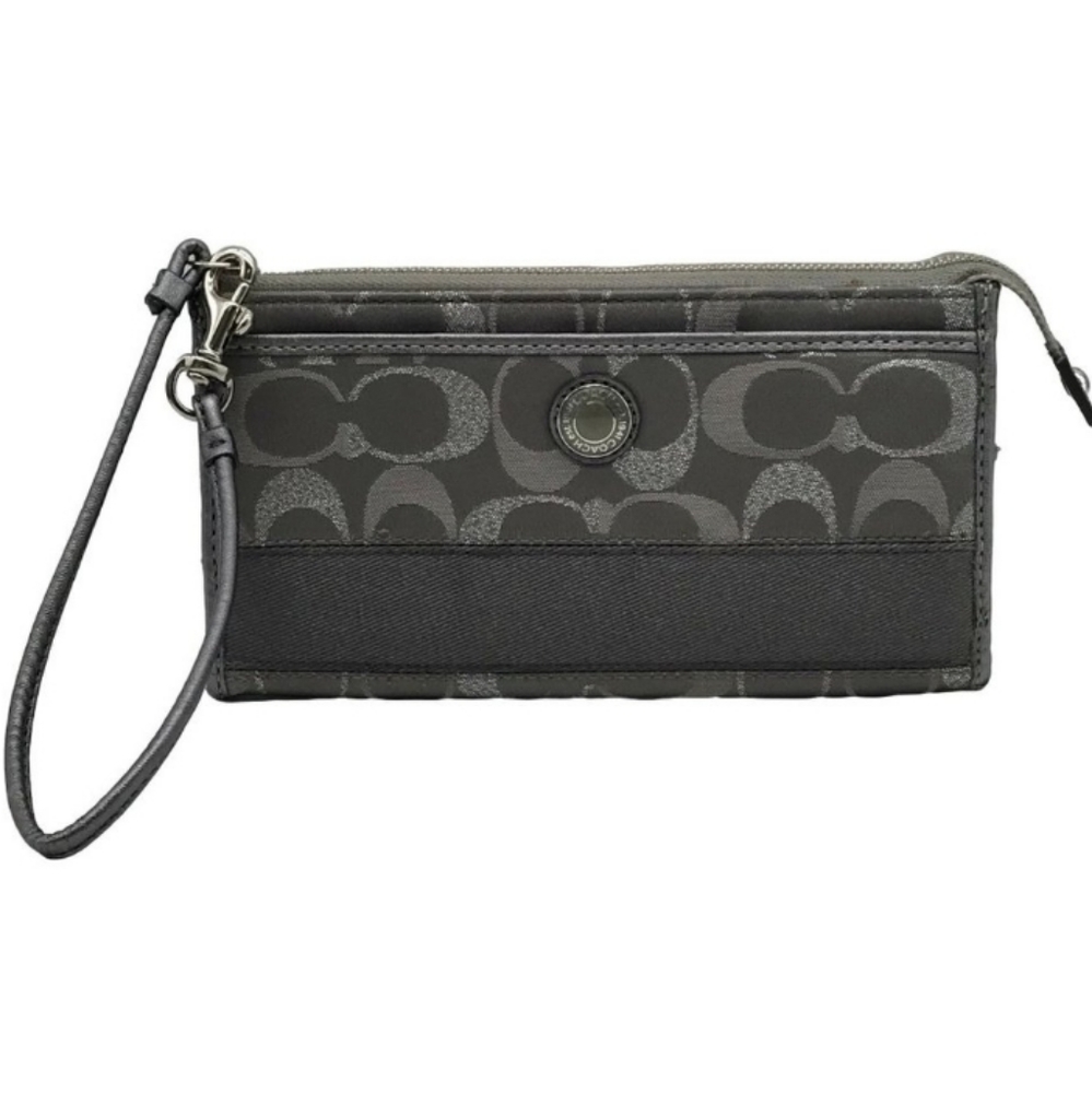 Coach Signature Logo Grey Fabric Wallet Wristlet W/ P… - Gem